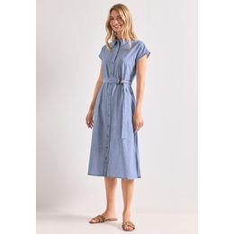 Street One Damen Midikleid, blau, Gr. 46, unifarben, Web, 100% Baumwolle, Kleider, aus 100% Baumwolle