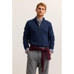 Bugatti Herren Troyer "Regular Fit", blau, Gr. S, unifarben, Strick, 100% Baumwolle, Pullover, aus Baumwolle mit Rei&szlig;verschluss