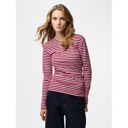 Pieces Damen Langarmshirt "PCLAYA LS TOP JRS NOOS", rot, Gr. M, gestreift, Jersey, Obermaterial: 65% Polyester, 30% Viskose, 5% Elasthan, Shirts,