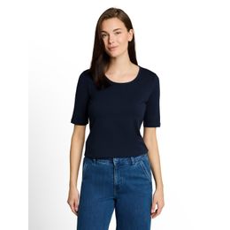 Tom Tailor Damen T-Shirt, schwarz, Gr. XS, unifarben, Single Jersey, Obermaterial: 95% Baumwolle, 5% Elasthan, Shirts, Sommershirt mit tiefem