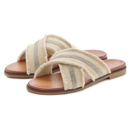 Vivance Damen Pantolette "Mule, Sandale, Sommerschuh, offener Schuh", Gr. 41, beige, Obermaterial: 100% Textilmaterial. Decksohle: 100% Lederimitat.