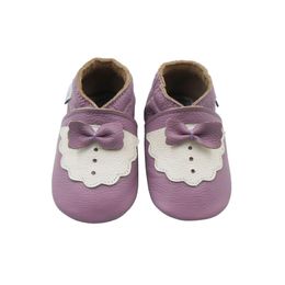 Basrakids Helllila Baby-Leder-Laufschuhe, mit rutschfester Sohle - Schleifenmotiv | Gr.: 22/23