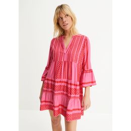 bonprix Damen Tunikakleid, pink, Gr. 42, Obermaterial: 100% Viskose, Kleider, mit V-Ausschnitt, l&auml;ssige Passform, aus Viskose