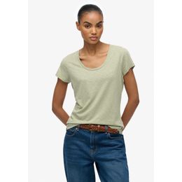 Superdry Damen T-Shirt "STUDIOS SCOOP NECK TEE", gr&uuml;n, Gr. L, unifarben, Single Jersey, Obermaterial: 60% Baumwolle, 40% Lyocell, Shirts