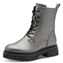 Marco Tozzi Damen Schn&uuml;rstiefelette, Gr. 40, silber, Lederimitat, Schuhe, Schn&uuml;rboots, Herbstboots in coolem Metallic-Look
