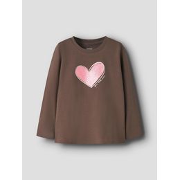 name it M&auml;dchen Langarmshirt "NMFKATELIN LS TOP PB", braun, Gr. 116, bedruckt, Jersey, Obermaterial: 95% Baumwolle, 5% Elasthan, Shirts,