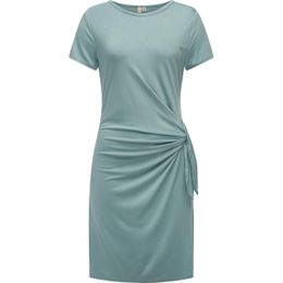 Ragwear Damen Shirtkleid "Knotta", blau, Gr. XXL, Material: 95% Viskose, 5% Elasthan, Kleider, Kurzarm Sommerkleid mit seitlichem Bindeband