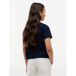 Tommy Hilfiger M&auml;dchen T-Shirt, blau, Gr. 5, unifarben, Single Jersey, Obermaterial: 100% Baumwolle, Shirts, Regular Fit, Rundhalsausschnitt, reine