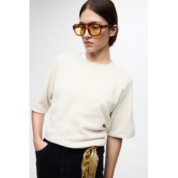 Vila Damen Strickpullover "VILIGA 2/4 O-NECK KNIT TOP - NOOS", beige, Gr. XXL, meliert, Strick, Obermaterial: 97% Polyester, 3% Elasthan, Pullover,