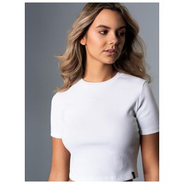 TRIGEMA Damen T-Shirt "TRIGEMA Modisches Crop-Top", wei&szlig;, Gr. S, Feinripp, 90% Baumwolle, 10% Elastan, Shirts
