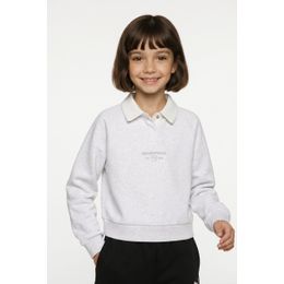 Puma M&auml;dchen Sweatshirt "CLASS RELAXED SHORT LENGHT LONGSLEEVE POLO FL G", wei&szlig;, Gr. 128, bedruckt, Fleece, Obermaterial: 68% Baumwolle, 32%