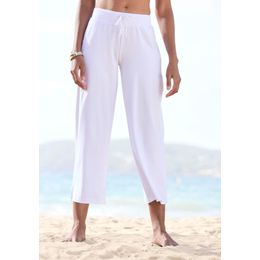 Damen 7/8-Strandhose, wei&szlig;, Gr. 40, BEACHTIME BY LASCANA, Jersey, Obermaterial: 95% Baumwolle, 5% Elasthan, Hosen, aus weichem Jersey, Wide-Leg,