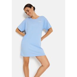 LSCN BY LASCANA Damen Sleepshirt, Gr. 36, blau, Single Jersey, Obermaterial: 100% Baumwolle, bedruckt, unifarben, Kleider, mit &uuml;berschnittener