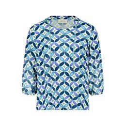 Cartoon Blusenshirt mit Schn&uuml;rung in Blau/Gr&uuml;n | Gr.: 36