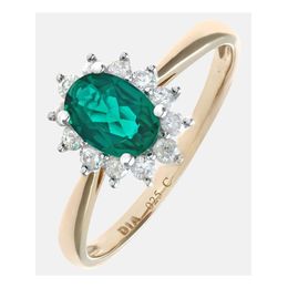 Diamant L'&eacute;ternel Cluster-Ring aus 375 Gelbgold mit Diamant mit Smaragd | Gr.: 52