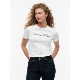 Tommy Hilfiger Damen T-Shirt "NOS SCRIPT REGULAR C-NK SHORT SLEEVE", wei&szlig;, Gr. S, unifarben, Jersey, Obermaterial: 100% Baumwolle, Shirts, mit