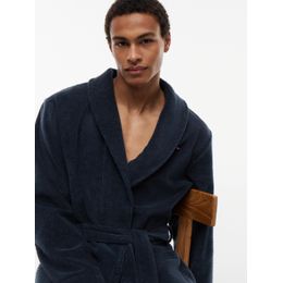 Bademantel, blau, Tommy Hilfiger Underwear, Baumwoll-Webfrottier, Hausm&auml;ntel, mit aufgesetzten Taschen