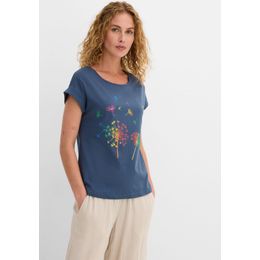 bonprix Damen T-Shirt, blau, Gr. 36, Obermaterial: 100% Baumwolle, Shirts, bequeme Passform, Kurzarm-Design, aus Baumwolle