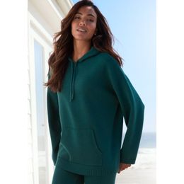 ELBSAND Damen Kapuzenpullover, Gr. 32, blau, Feinstrick, Obermaterial: 50% Viskose, 28% Polyester, 22% Nylon, meliert, unifarben, Pullover, aus