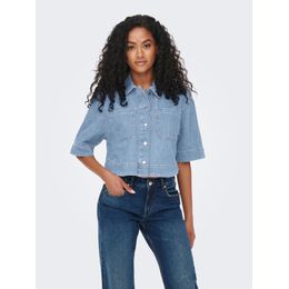 Only Damen Jeansbluse "ONLCLEO LIFE SS CROP DNM SHIRT PIM NOOS", blau, Gr. L, unifarben, Denim/Jeans, Obermaterial: 100% Baumwolle, Blusen, Baumwolle