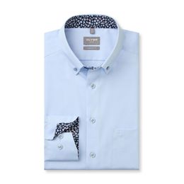 OLYMP Herren Langarmhemd "Luxor", blau, Gr. 41, Web, Obermaterial: 100% Baumwolle, Hemden, Businesshemd, comfort fit, Button-down-Kragen