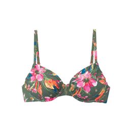 Lascana Damen B&uuml;gel-Bikini-Top "Malia"oliv bedruckt, Gr. 38, bedruckt, floral, Microfaser, Microfaser, Polyamid, Bikini-Oberteile, mit tropischem