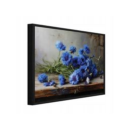 WALLARENA Bild mit Rahmen Blumen in Blau | Gr.: 120 x 80 cm