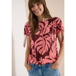 Cecil Damen T-Shirt, rosa, Gr. XS, gemustert, Web, 50% Baumwolle, 50% Modal, Shirts, mit U-Boot-Ausschnitt