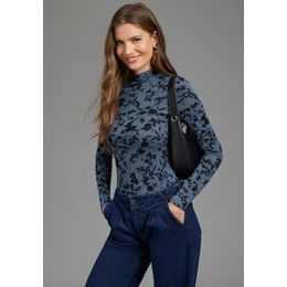 Laura Scott Damen Langarmshirt, blau, Gr. 34, gebl&uuml;mt, Jersey, Obermaterial: 95% Viskose, 5% Elasthan, Shirts, aus Viskosemischung, figurbetonte