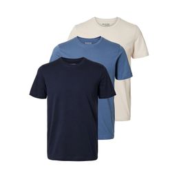 Selected Herren Rundhalsshirt "SLHCORMAC SS O-NECK TEE 3-PACK NOOS", blau, Gr. S, unifarben, Jersey, Obermaterial: 100% Baumwolle, Shirts, Baumwolle,