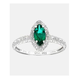 Diamant L'&eacute;ternel Cluster-Ring aus 375 Wei&szlig;gold mit Diamant mit Smaragd | Gr.: 56