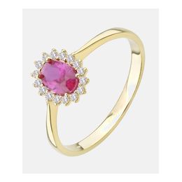 Vanlere Cluster-Ring aus 375 Gelbgold mit Zirkonia mit Rubin | Gr.: 50