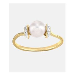 Diamant L'&eacute;ternel Ring aus 375 Gelbgold mit 0.01 Karat Diamant mit Perle | Gr.: 56
