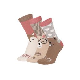 Yuhu M&auml;dchen Socken mit Tieren 3er Pack Motivsocken in Grau | Gr.: 35-38