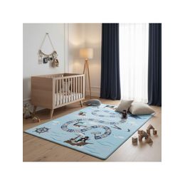 KADIMA DESIGN Kinderteppich Waschbar Piraten TRAUN Strapazierf&auml;hig OEKO-TEX | Gr.: 100 x 150 cm