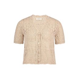 Cartoon Strick-Cardigan mit V-Ausschnitt in Safari Beige | Gr.: 36