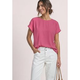 Street One Damen Shirttop, pink, Gr. 42, unifarben, Jersey, Obermaterial: 95% Viskose, 5% Elasthan, Tops, 2-in-1 Sommershirt aus Chiffon mit Boat Neck
