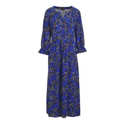 GOLDNER Damen Sommerkleid "Kurzgr&ouml;&szlig;e Flie&szlig;endes Viskosekleid mit V-Ausschnitt", blau, Gr. 20, Obermaterial: 100% Viskose CV., Kleider, Bl&auml;tter-Dessin