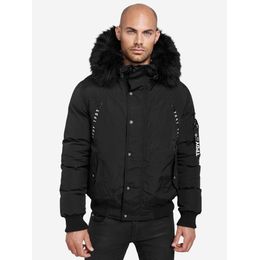 Trueprodigy Herren Bomberjacke "Noah Kapuze mit Fellimitat", schwarz, Gr. L, Obermaterial: 100% Polyester PES., Jacken