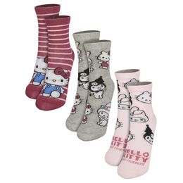 3er Pack Hello Kitty Socken Kuromi My Melody Sneaker S&ouml;ckchen in grau/rosa | Gr.: 31-34