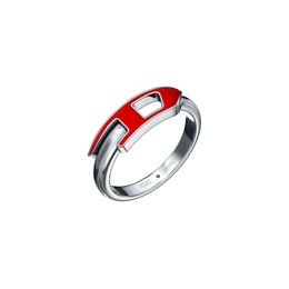 Diesel Damen Fingerring "Schmuck Geschenk Edelstahl Ring D Logo", 20, Edelstahl, 3mm, rot, Edelstahl, Fingerringe, Emaille