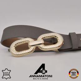 AnnaMatoni Damen Lederg&uuml;rtel "AnnaMatoni AnnaMatoni Damen G&uuml;rtel aus Echtleder mit Moderner"grau 730, Gr. 110, 100% Leder, G&uuml;rtel