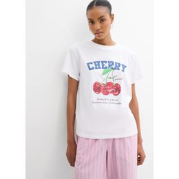 bonprix Damen T-Shirt, wei&szlig;, Gr. 32, Obermaterial: 100% Baumwolle, Shirts, l&auml;ssiger Schnitt, aus reiner Baumwolle, Kurzarm-Design