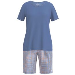 G&ouml;tzburg G&Ouml;TZBURG Damen Shorty, Gr. 46blau, mittel, allover, Single Jersey, Obermaterial: 100% Baumwolle, Homewear-Sets, mit Muster, kurz, Rundhalsausschnitt,