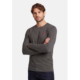 U.S. Polo Assn. Longsleeve USAaron &ndash; Herren Langarmshirt mit Logo-Stickerei in Anthrazit-Rot | Gr.: 3XL