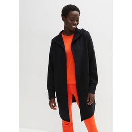 bonprix Damen Sweatjacke "Long-Sweatjacke", schwarz, Gr. 48, unifarben, Obermaterial: 60% Baumwolle, 40% Polyester, Sweatjacken, mit