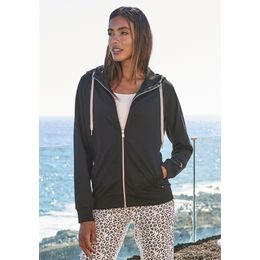 Lascana Damen Kapuzensweatjacke, Gr. 36, schwarz, Sweatware, Obermaterial: 60% Baumwolle, 40% Polyester. Kapuzenfutter: 100% Baumwolle, unifarben,