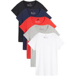 bonprix Damen T-Shirt "Rundhals-Shirt, Kurzarm (5er Pack)", bunt, Basic, Gr. 48, unifarben, Jersey, Obermaterial: 90% Baumwolle, 10% Viskose, Shirts,