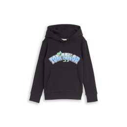 Tom Tailor Jungen Sweatshirt, schwarz, Gr. 104, bedruckt, Sweatware, Obermaterial: 70% Baumwolle, 30% Polyester, Sweatshirts, mit Kapuze und