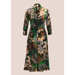 Madeleine Mode MADELEINE Damen Midikleid "Hemdblusenkleid Modisches Sommerkleid mit Palmenprint", schwarz, Modern, Gr. 38, Obermaterial: 100% Viskose CV., Kleider